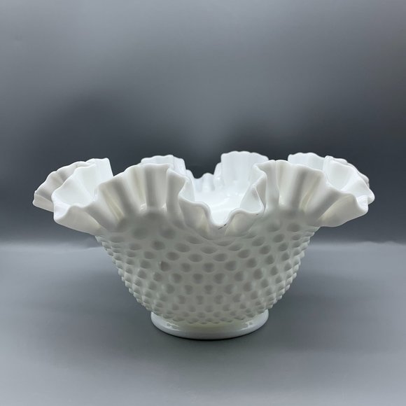 Fenton | Art | Rare Fenton White Milk Glass Hobnail Bowl Ruffled Edge ...